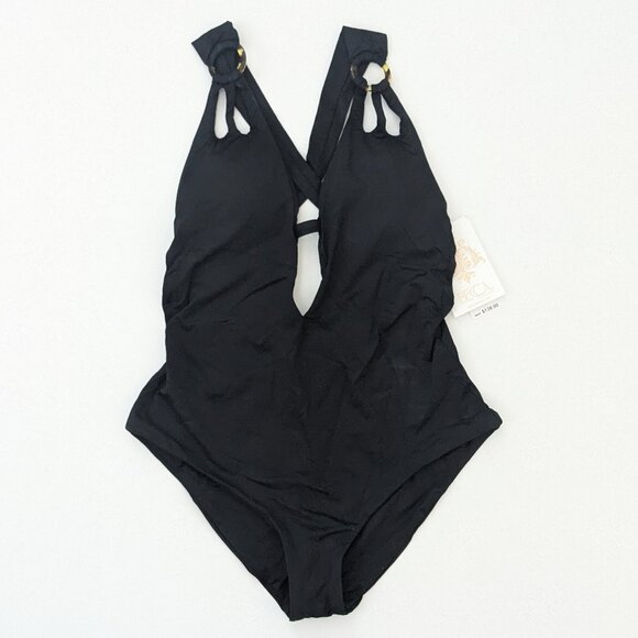 BECCA | Swim | Becca Cutout Plunge Onepiece Swimsuit Black Womens ...